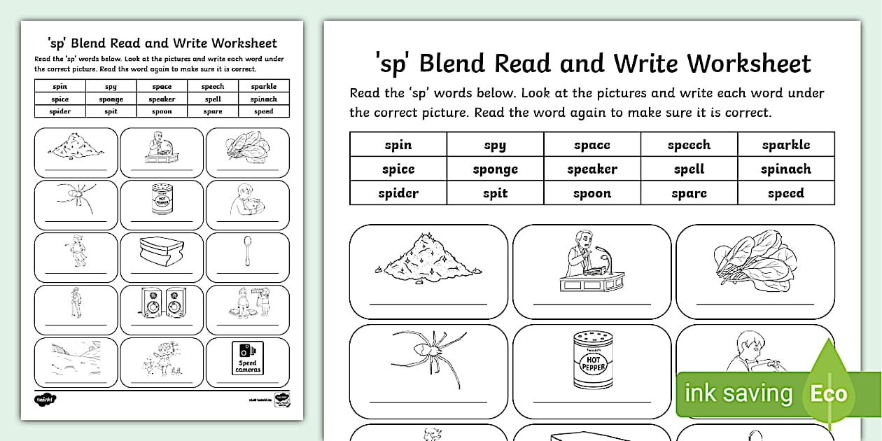 'sp' Blend Read and Write Worksheet (teacher made) - Twinkl
