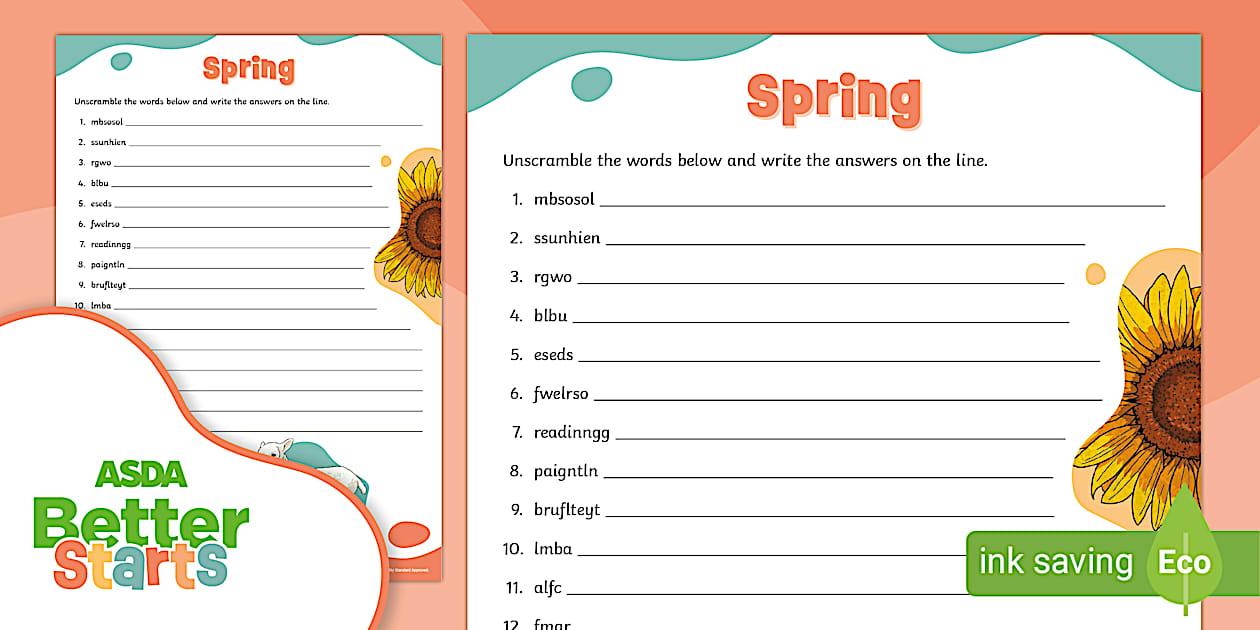 FREE! - ASDA Better Starts: Spring Word Unscramble - Twinkl