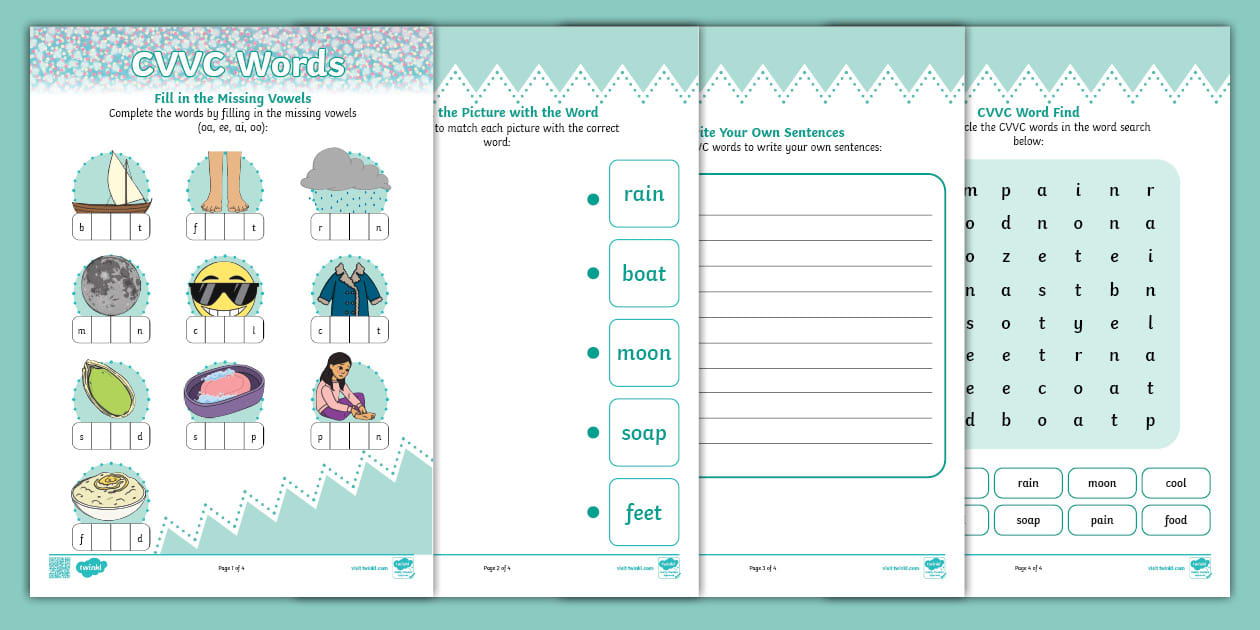 CVVC Words Activity Sheet (Teacher-Made) - Twinkl