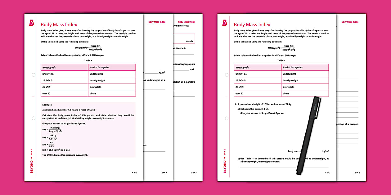 Body Mass Index (BMI) Worksheet | KS3 Science | Beyond
