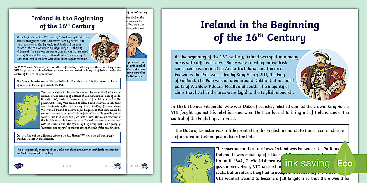 Ireland in the 16th Century Fact File | Reading activity