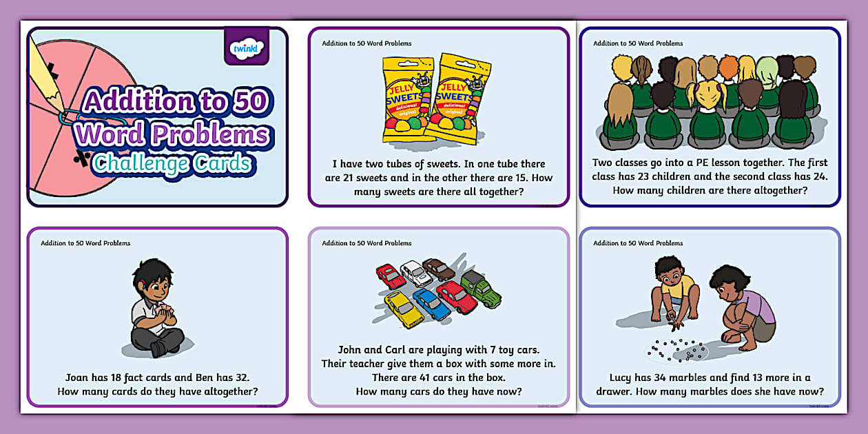 Addition to 50 Word Problems Challenge Cards (teacher made)