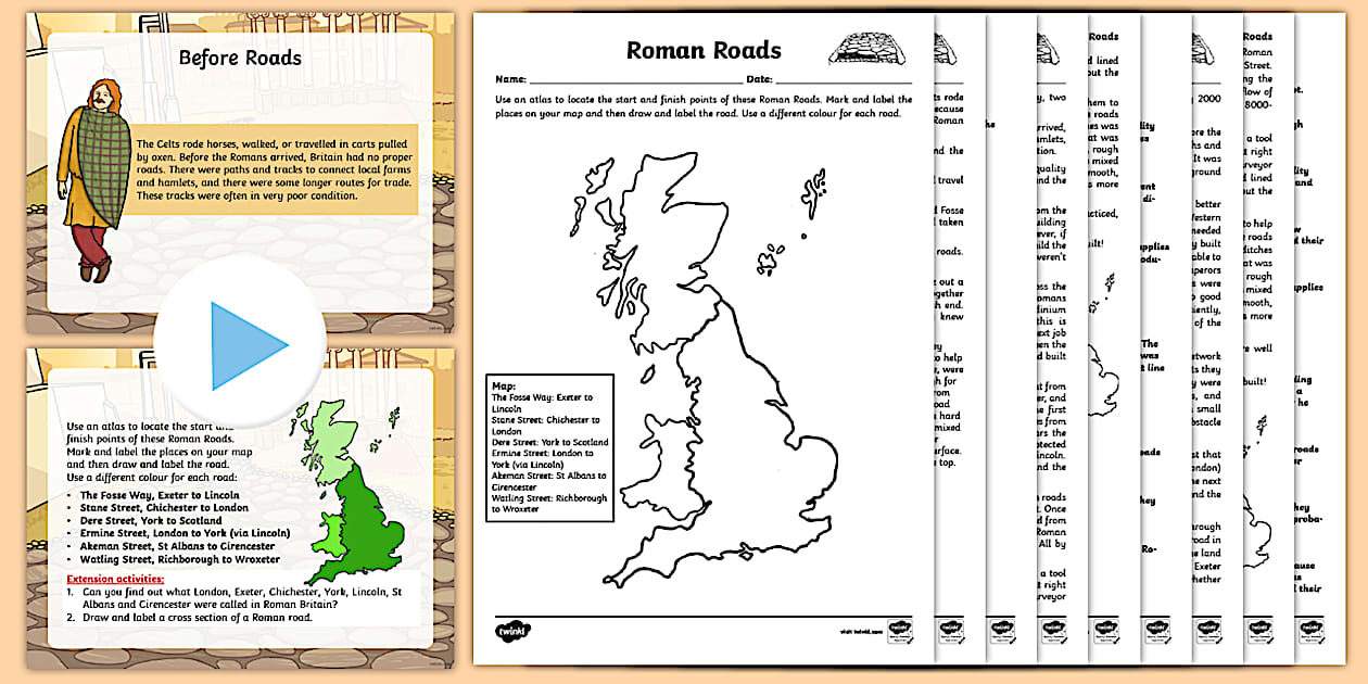 Roman Roads Task Setter and Comprehension Powerpoint Activities