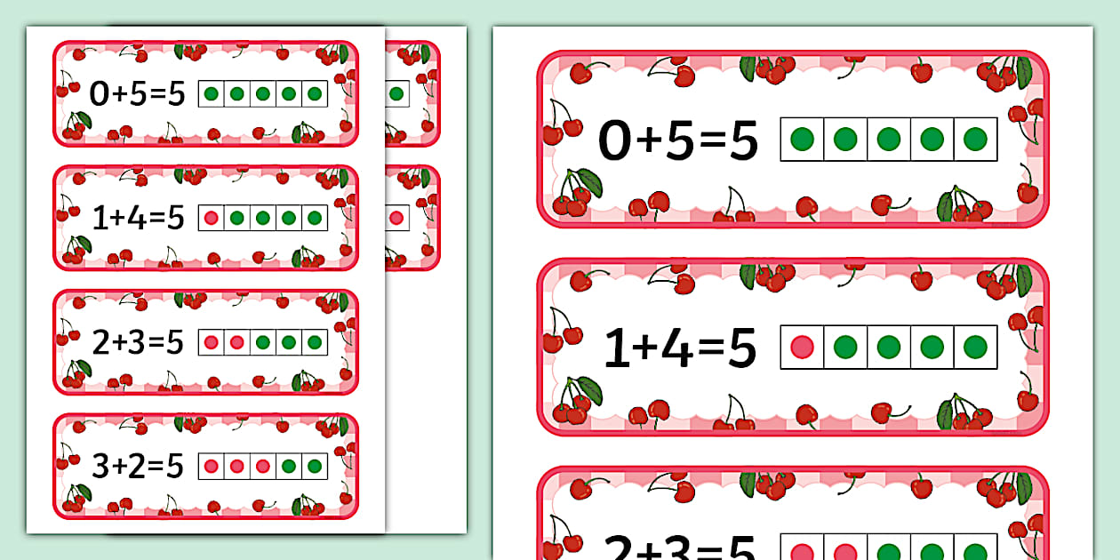 Cherry Themed Number Bonds of 5 Flashcards