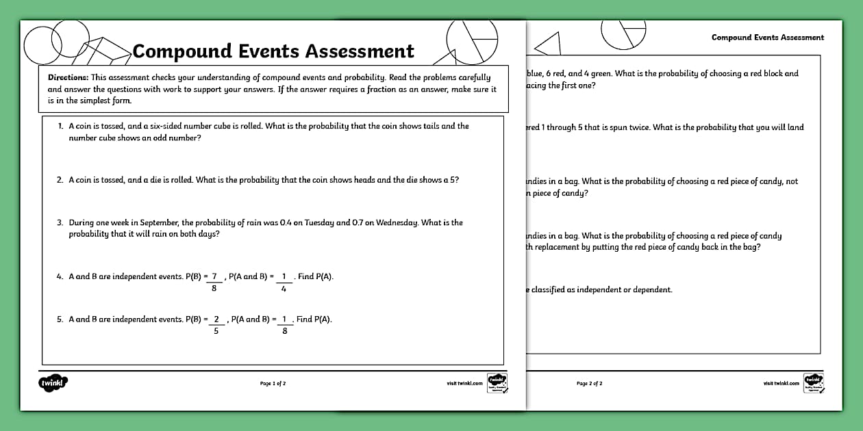 Seventh Grade Compound Events Assessment (teacher made)