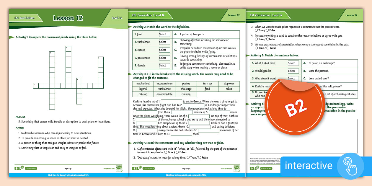 ESL Curriculum Level 14 Lesson 12 Interactive Activity