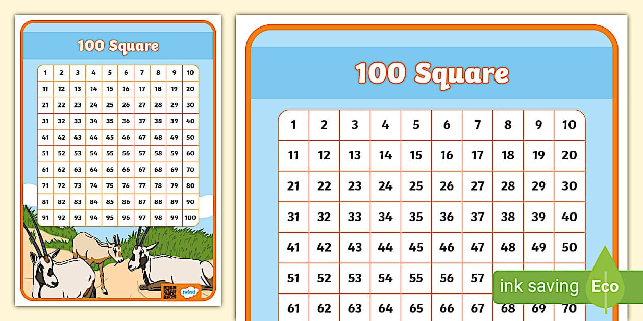 Oryx-Themed 100 Number Squares (teacher made) - Twinkl