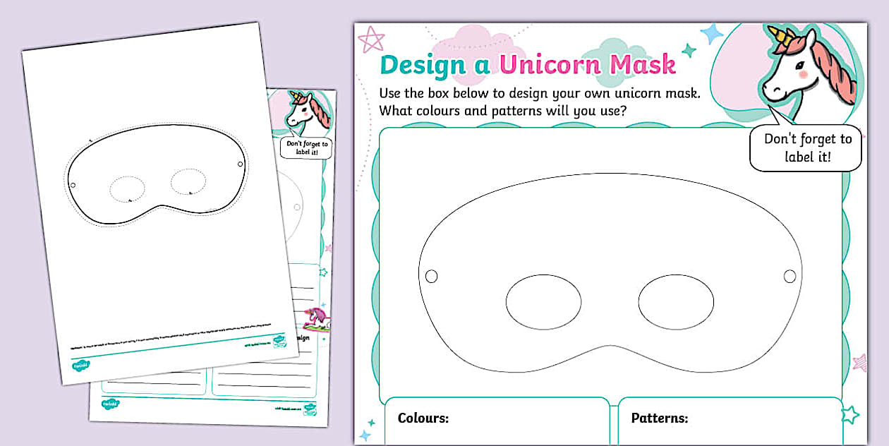 Design a Unicorn Mask Worksheet (teacher made) - Twinkl
