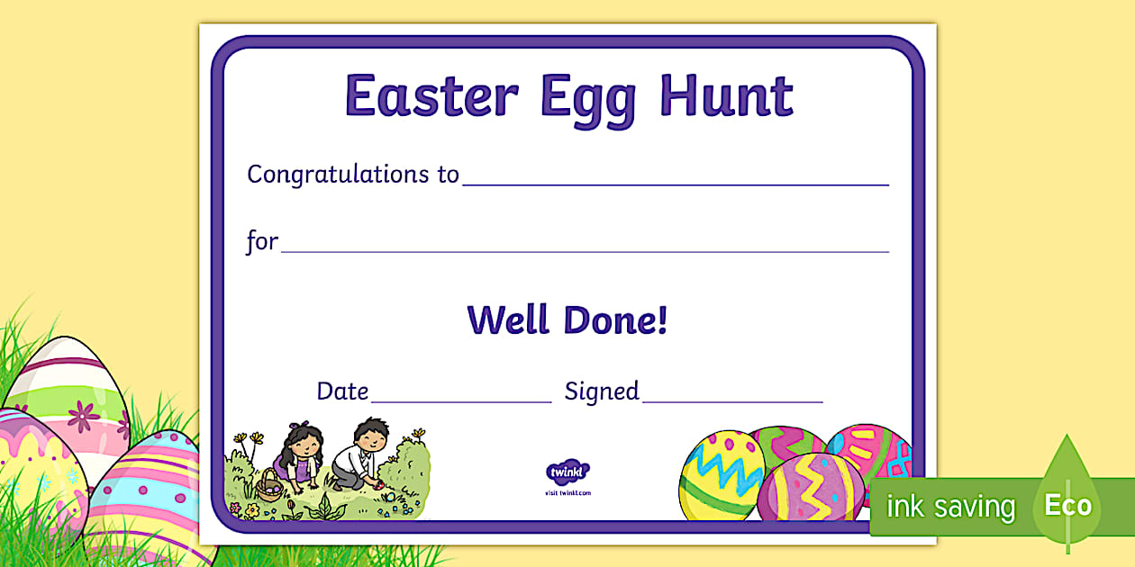KS1 Easter Rewards – Easter Egg Hunt Certificate - Twinkl