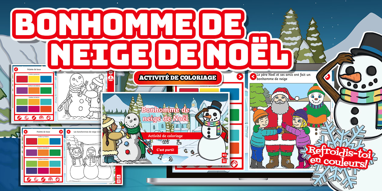 Jeu coloriage interactif : Bonhomme de neige de Noël