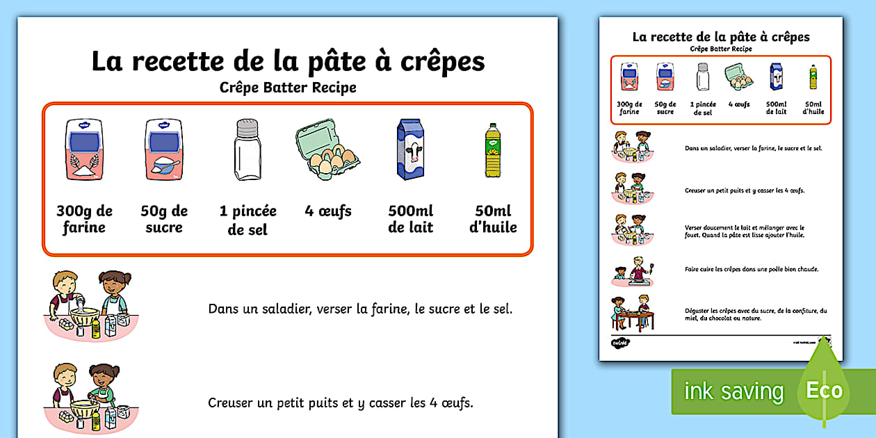 Black and White Illustrated Crêpe Batter Recipe Poster A4 Display Poster
