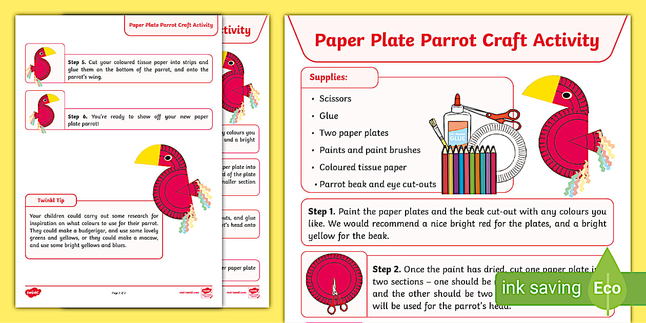 Free Paper Plate Parrot Craft Activity for Kids: Download!