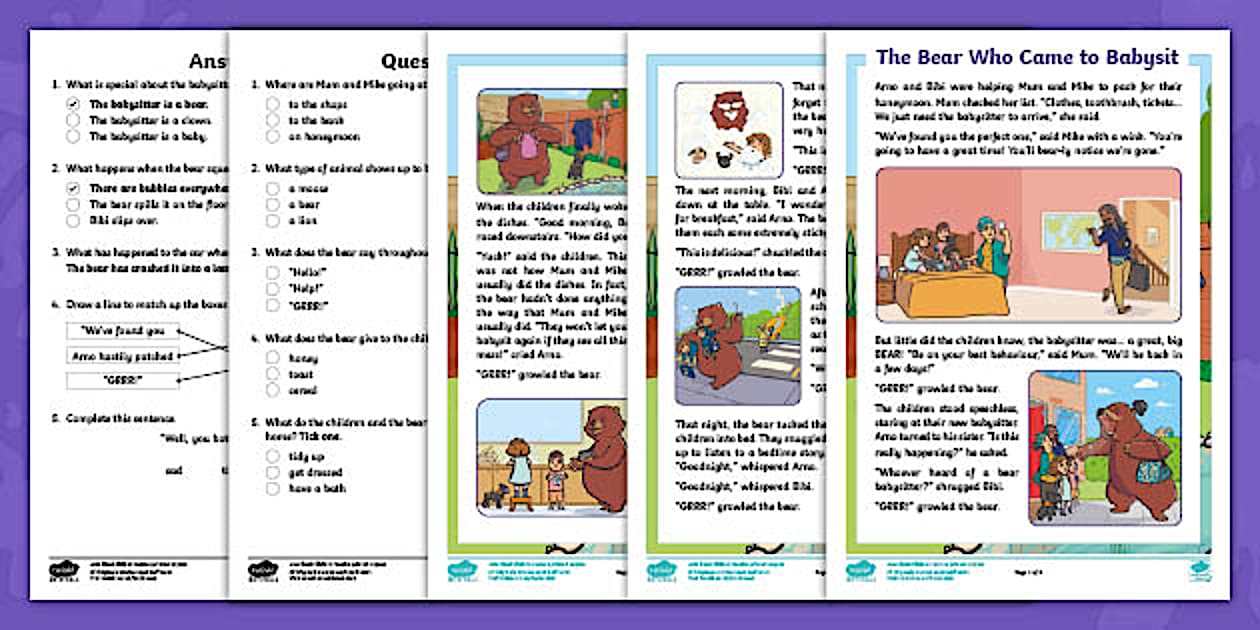 Year 2 The Bear Who Came to Babysit Differentiated Reading Comprehension