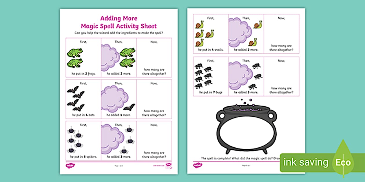 👉 Adding More Magic Spell Worksheet - Twinkl