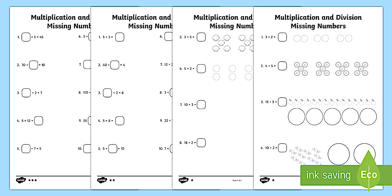Missing Numbers Multiplication and Division Worksheets PDF