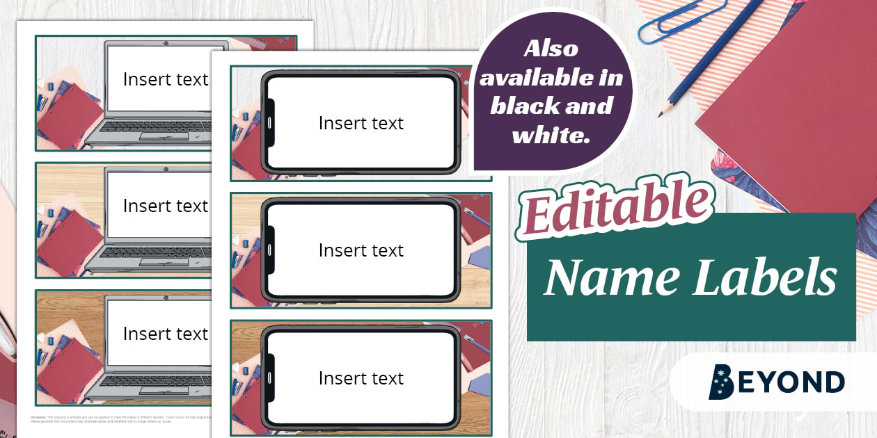 Student Editable Name Labels - Tech Theme