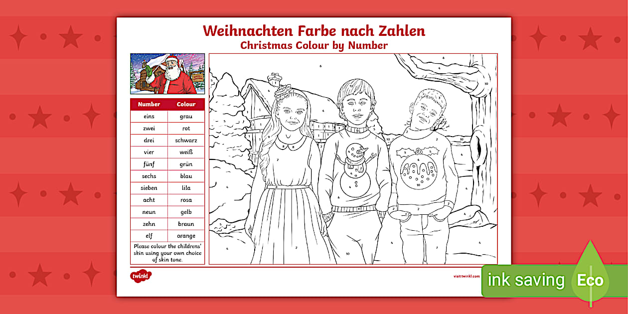 👉 German Christmas Colour by Number Activity Sheet