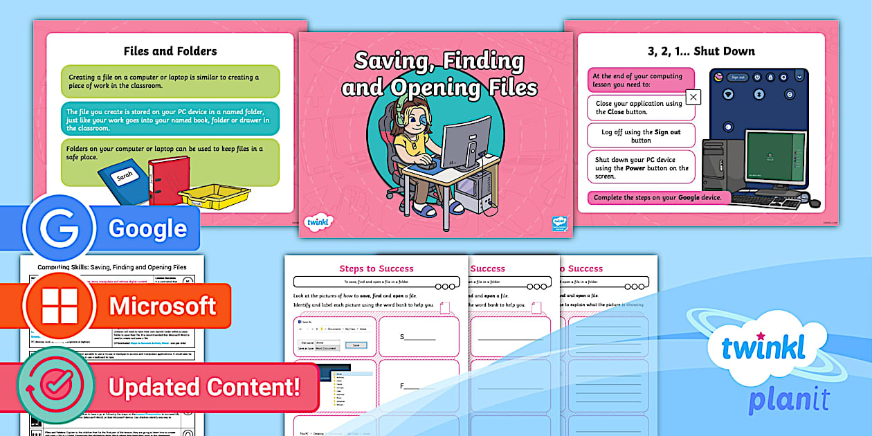 Computing: Computing Skills: Saving, Finding and Opening Files Year 1 ...