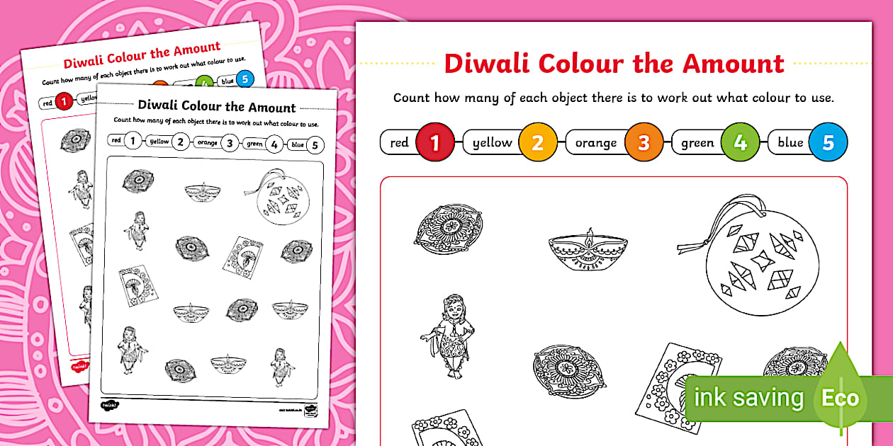 Diwali Colour the Amount Worksheet (teacher made) - Twinkl
