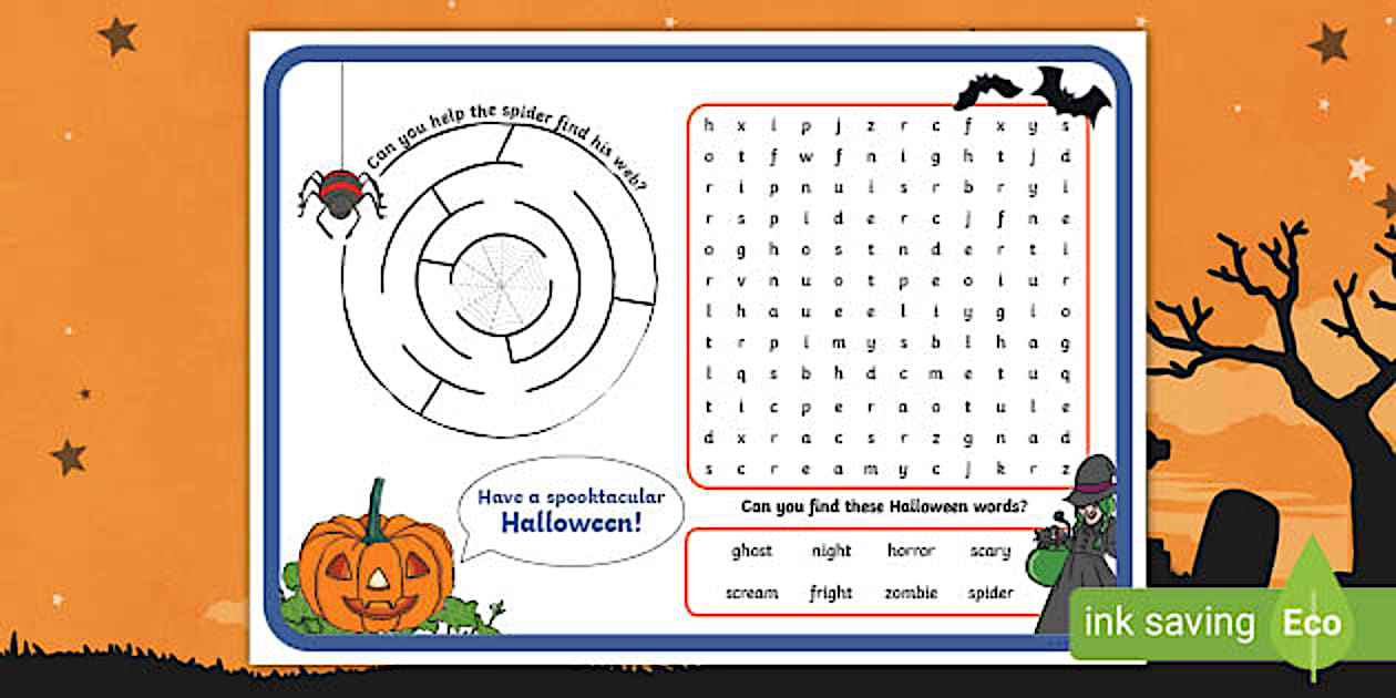 Black and White Halloween Party Place Activity Mat - Twinkl