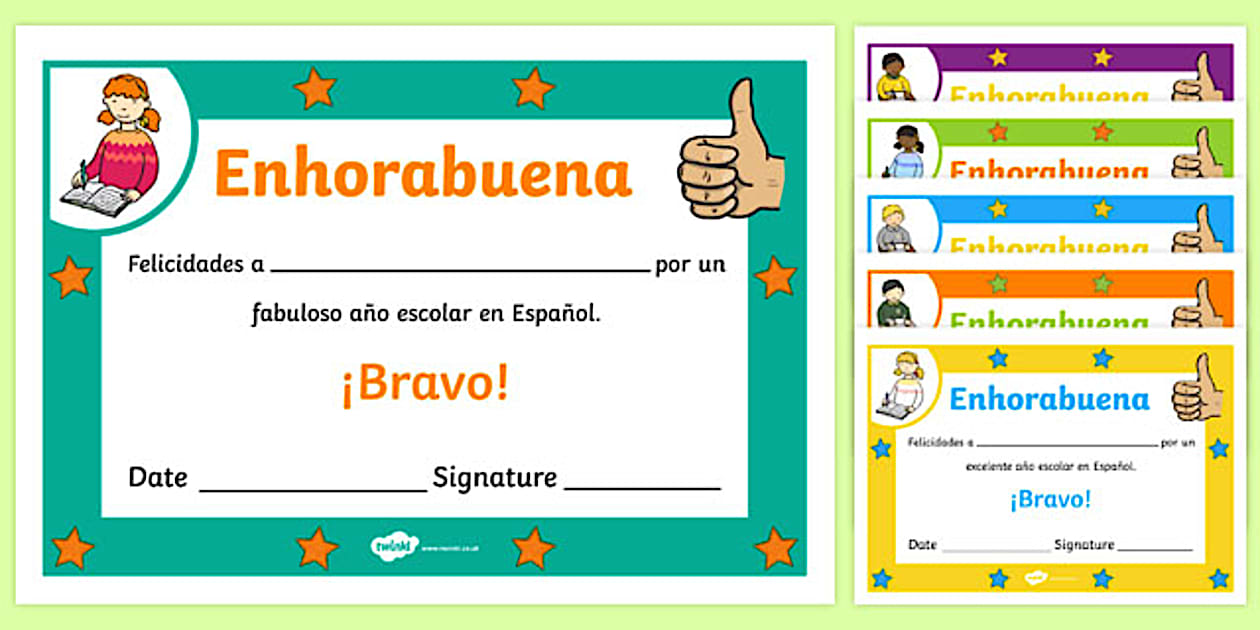 Spanish End of Year Good Year Award Certificate
