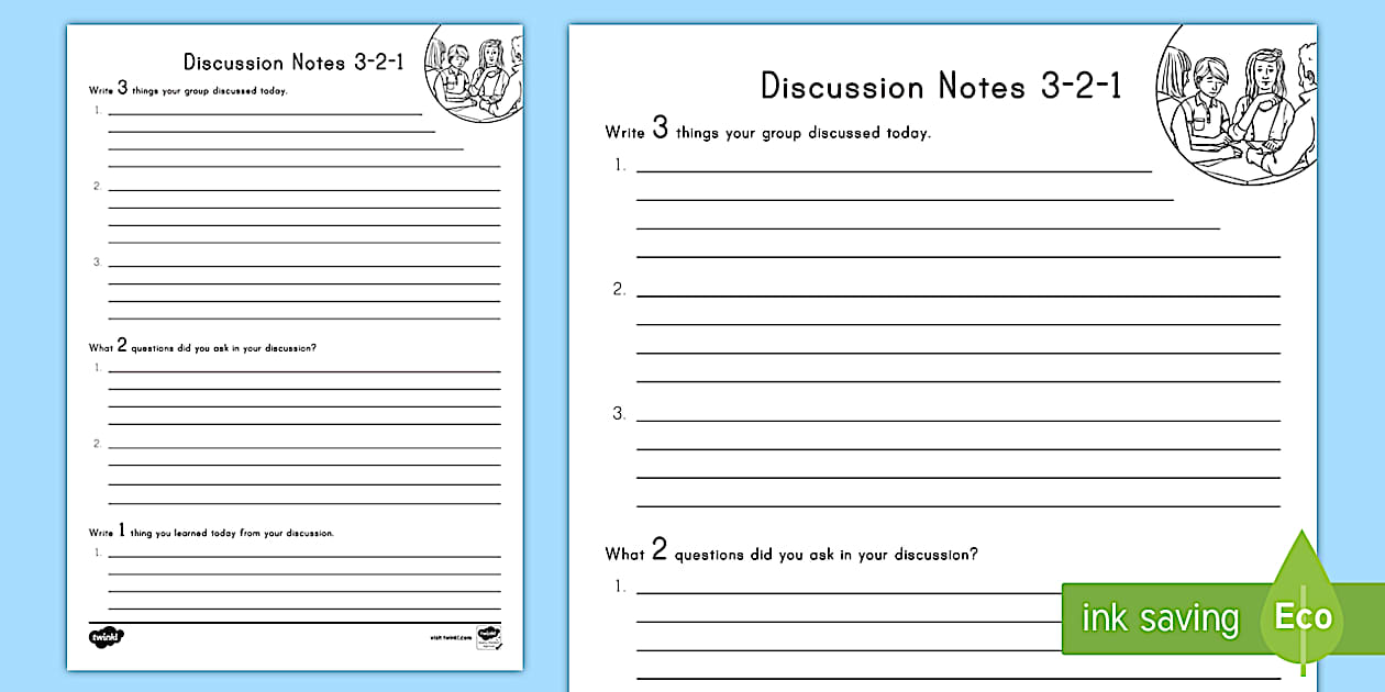 Discussion Notes 3-2-1 Worksheet / Worksheet (teacher made)