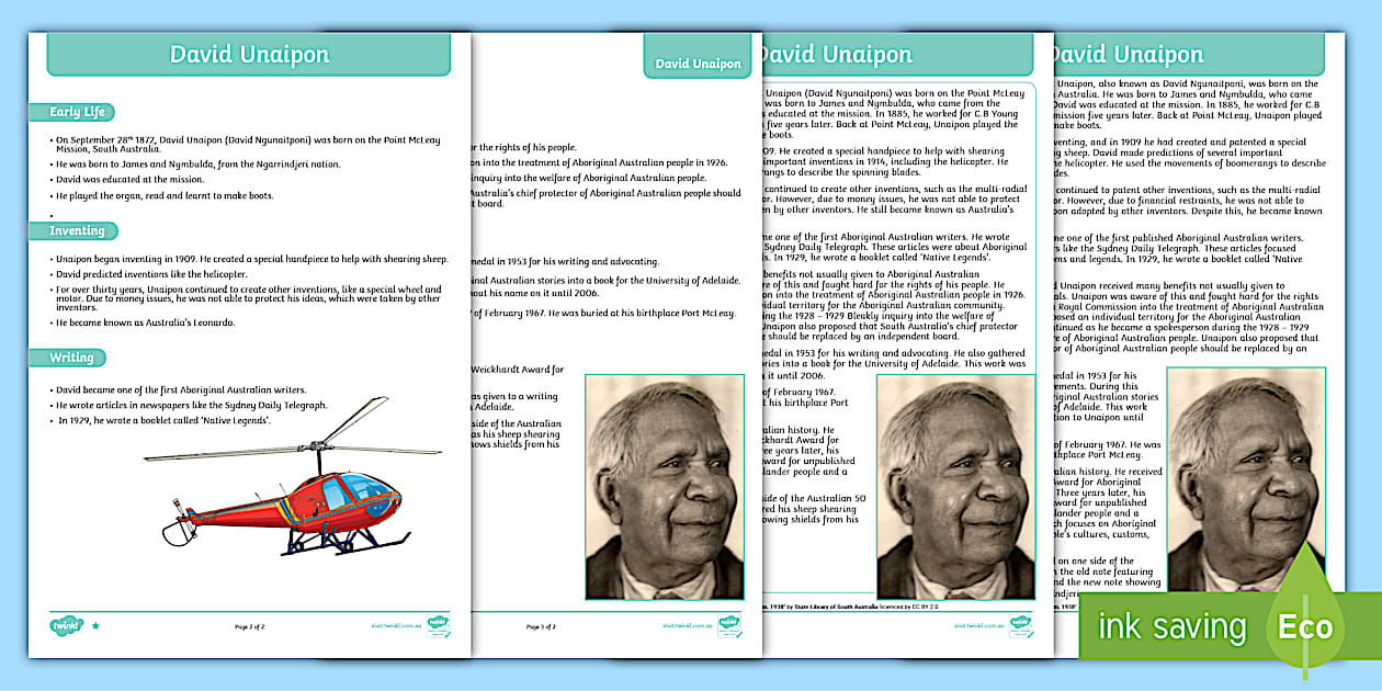 David Unaipon Differentiated Fact Files (teacher made)