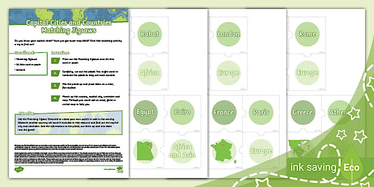 Capital Cities and Countries Matching Jigsaws - Twinkl