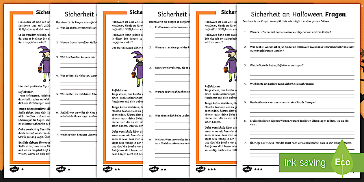 Sicherheit an Halloween Leseverstehen Arbeitsblätter: Unterschiedliche