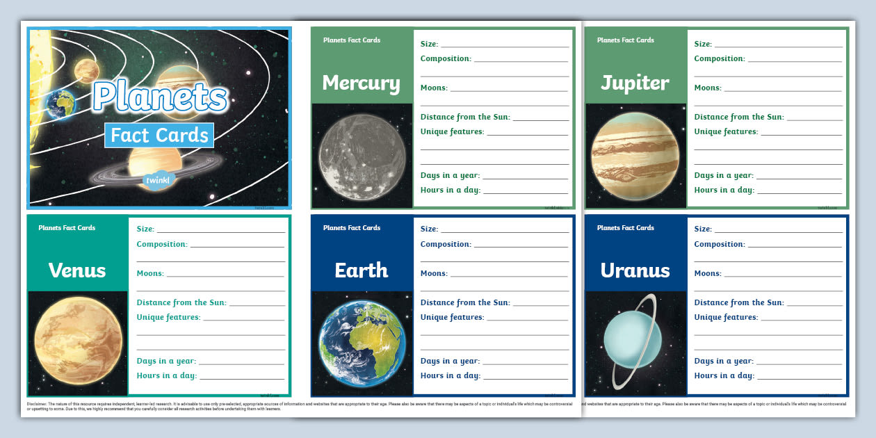 Planets Fact Cards Template