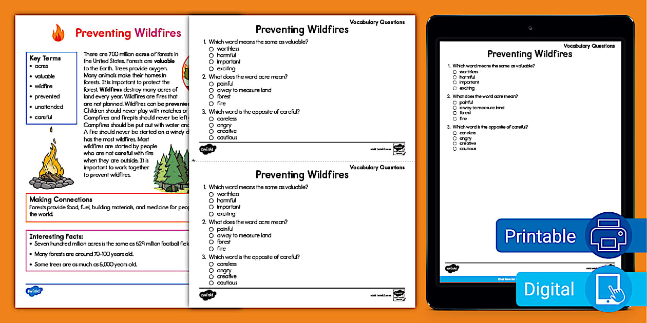 Wildfires Reading Answers | 2nd Grade Resource | Twinkl USA