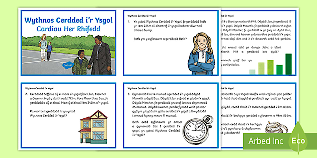 Cardiau Her Rhifedd Mis Cerdded i'r Ysgol Blwyddyn 5 a 6