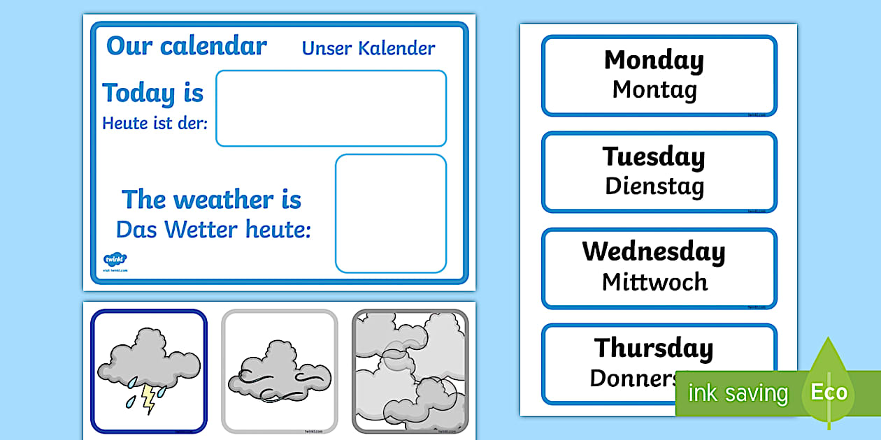 Daily Calendar/Weather Chart English/German (teacher made)