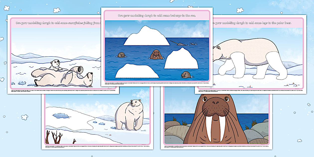Arctic Polar Bear Modelling Dough Mats (teacher made)
