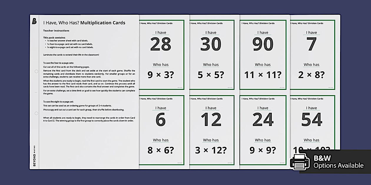 I Have Who Has Multiplication Cards - Beyond Secondary Maths
