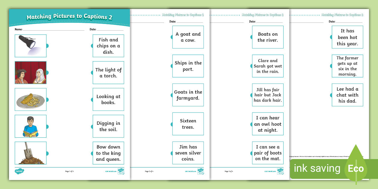 Matching Pictures to Captions Phonics Worksheet 2 | Twinkl