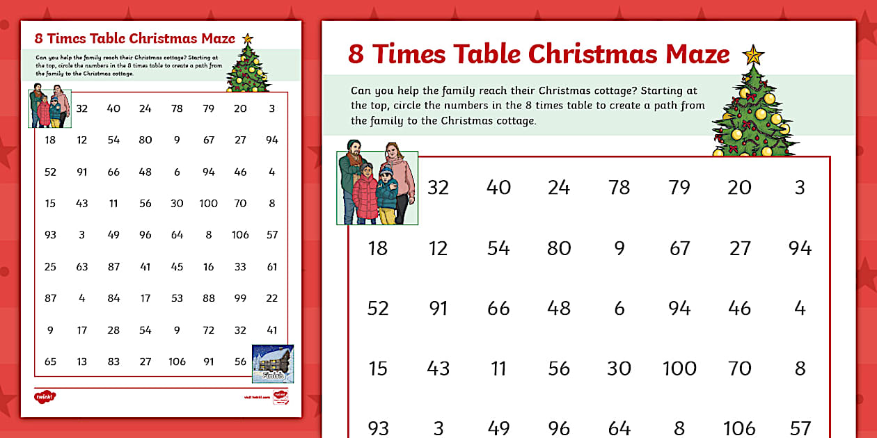 👉 8 Times Table Christmas Maze - Twinkl Maths