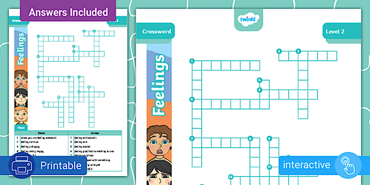 Feelings Crossword - Level 2 - Twinkl - Kids Puzzles