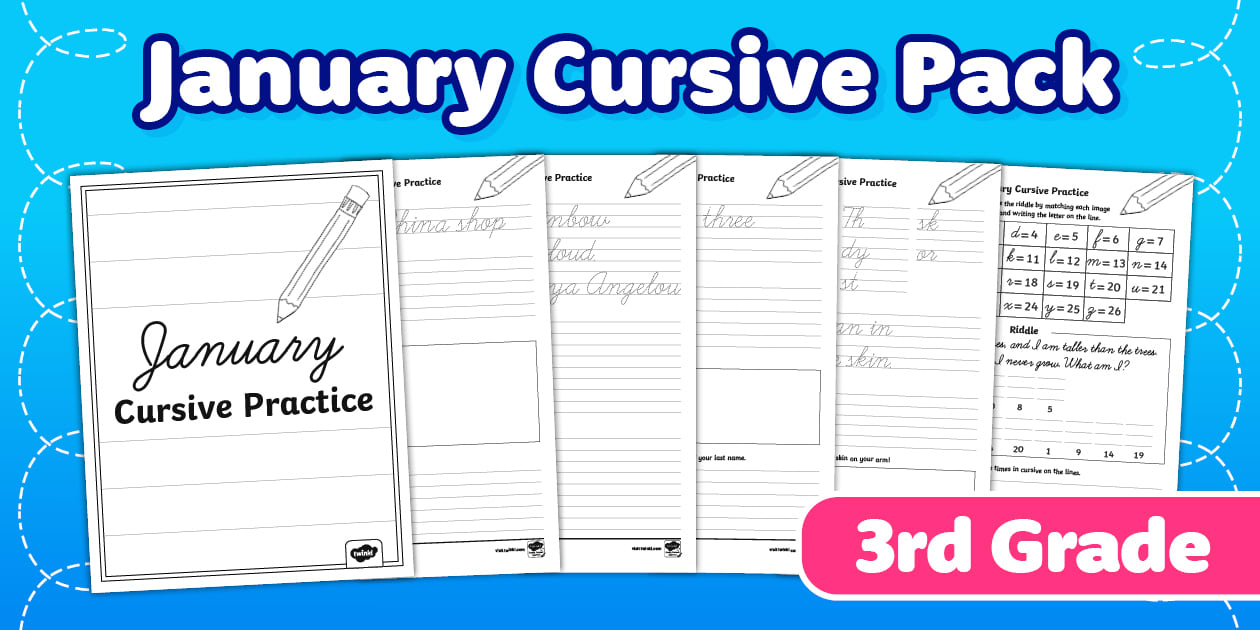 Third Grade January Cursive Practice Pack