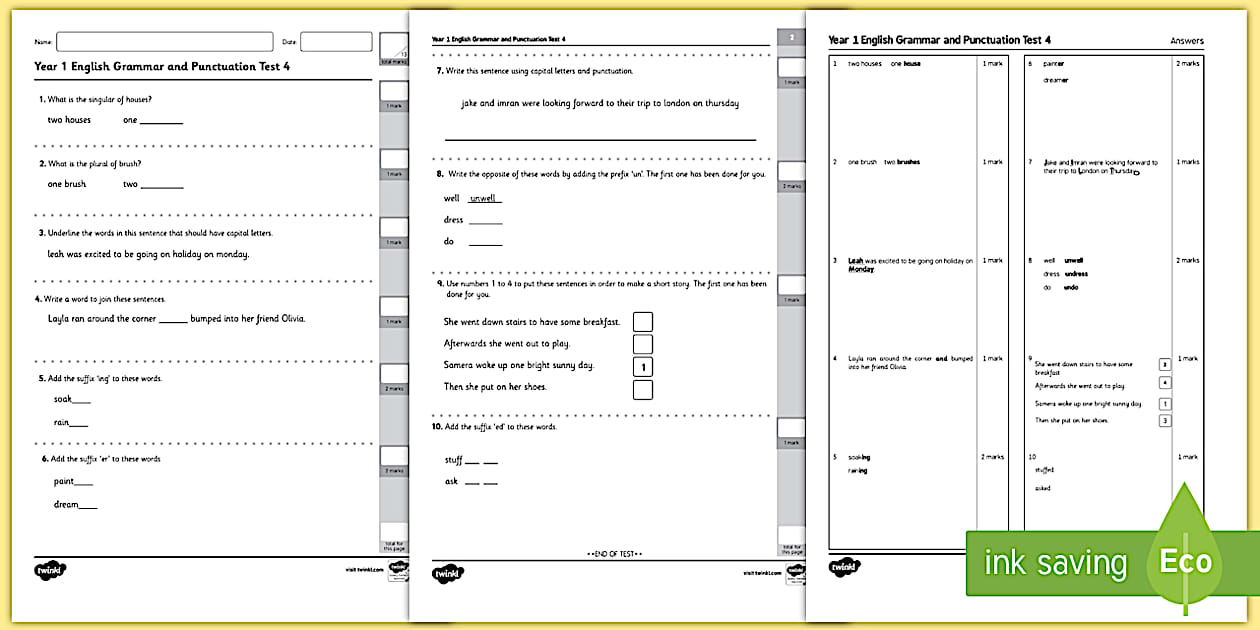 English Punctuation and Grammar Test | SPaG Test - Twinkl
