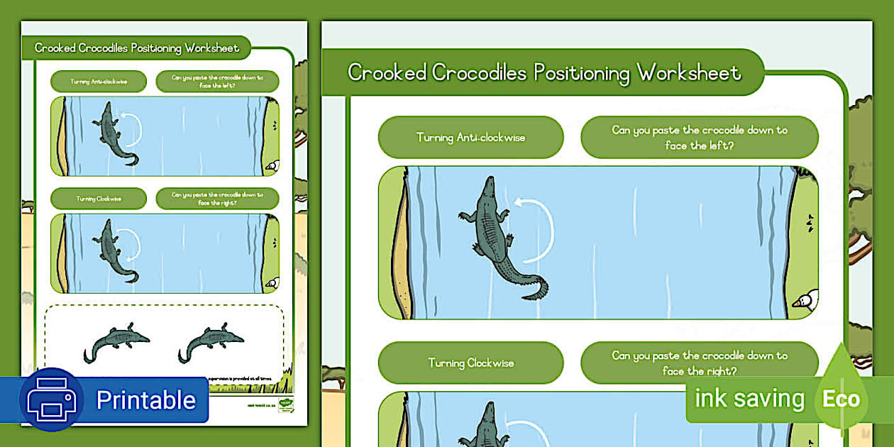 Grade R: Crooked Crocodiles Positioning Worksheet - Twinkl
