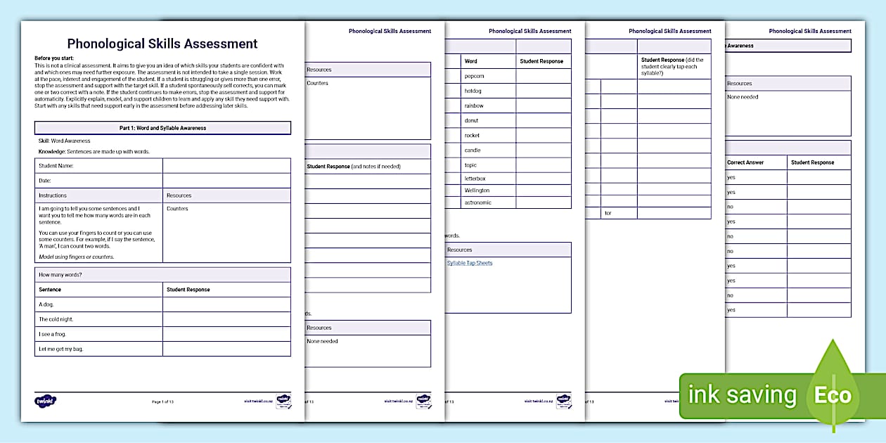 Phonological Skills Assessment (teacher made) - Twinkl