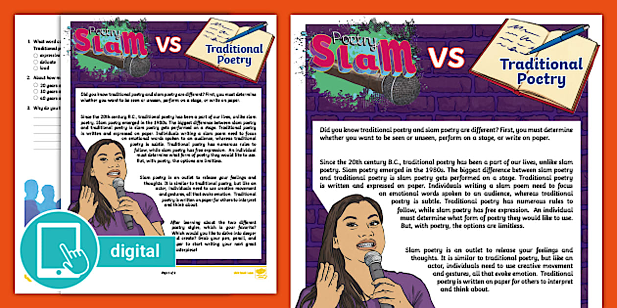 5th Grade Slam Poetry Reading Comprehension | Twinkl