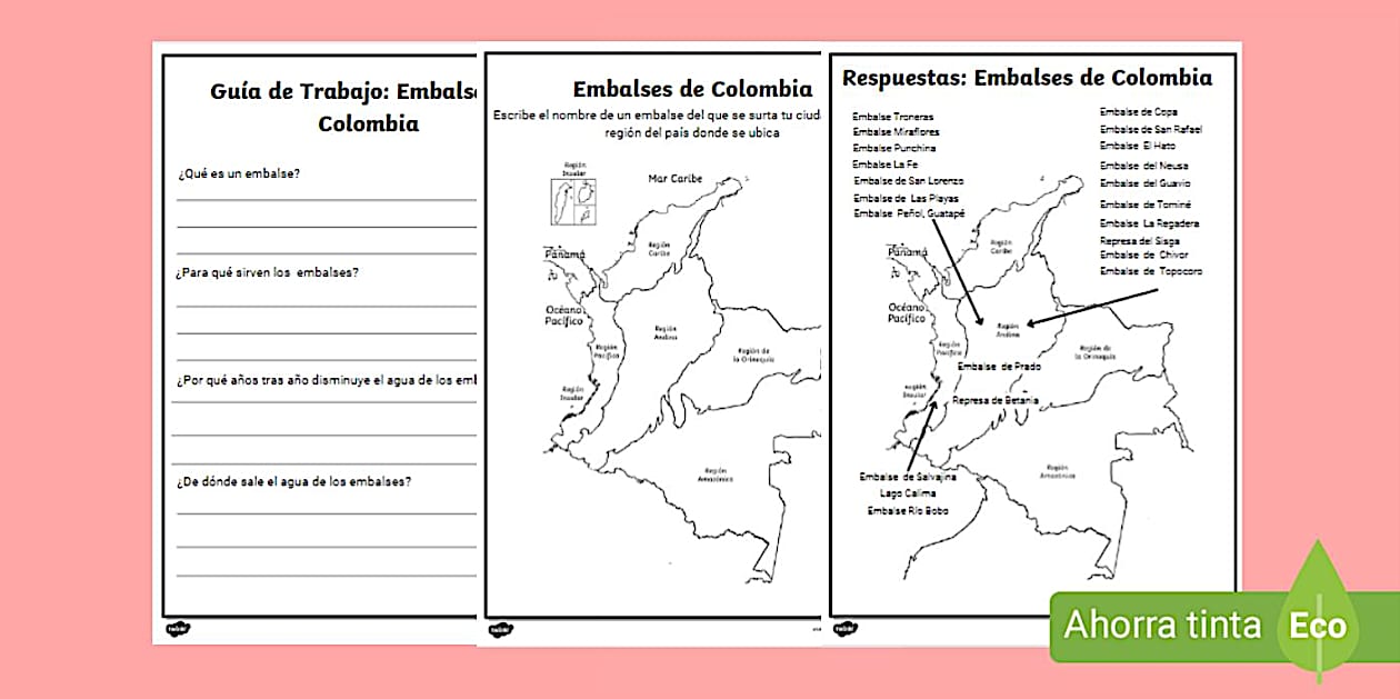 Mapa de los embalses de Colombia para imprimir - Twinkl
