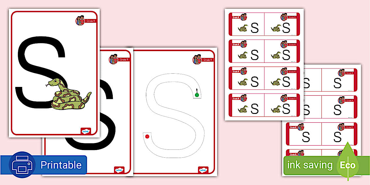 Gr. R Phonics S Poster, Flashcards, and Robot Letter