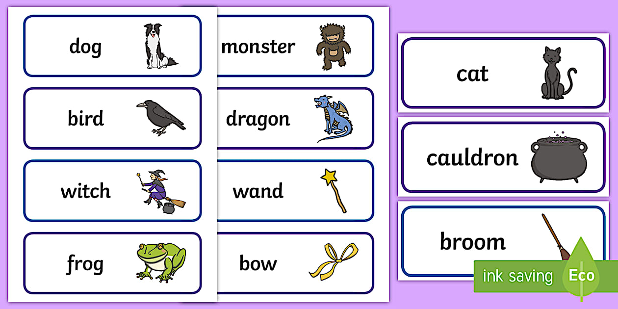 Witch and Animals Word Cards (teacher made) - Twinkl