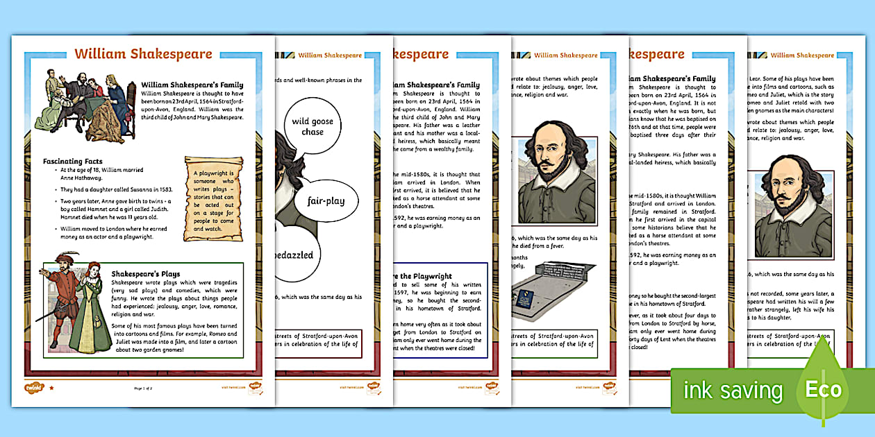 William Shakespeare Differentiated Fact File (teacher made)