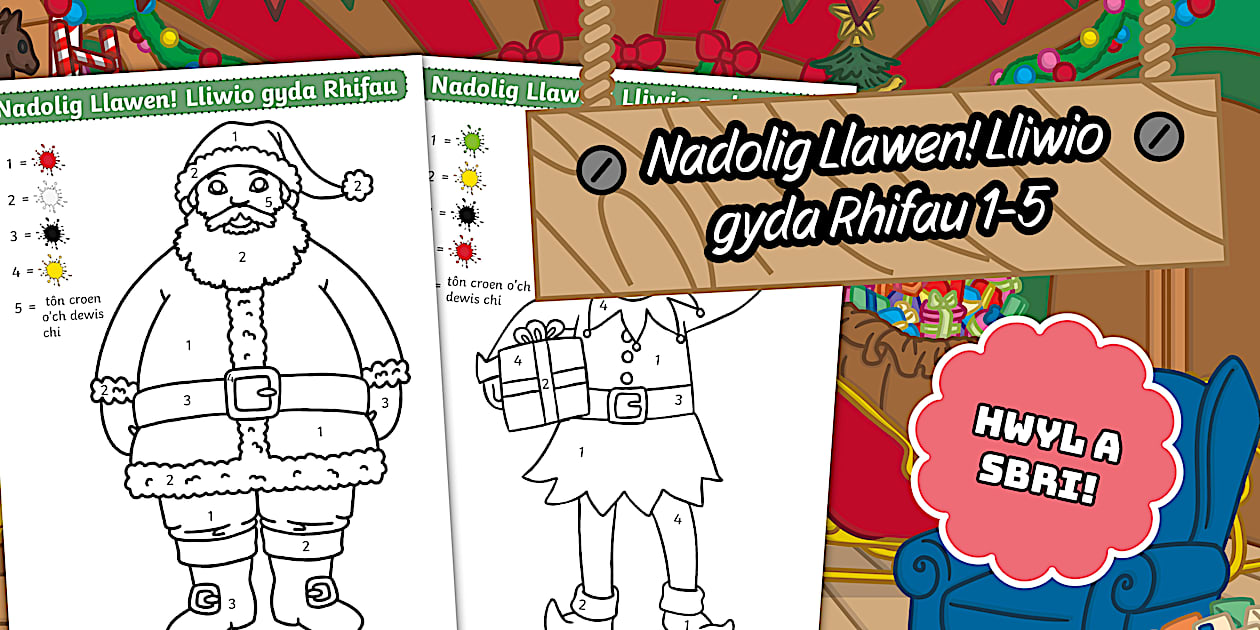 Nadolig Llawen! Lliwio gyda Rhifau 1-5