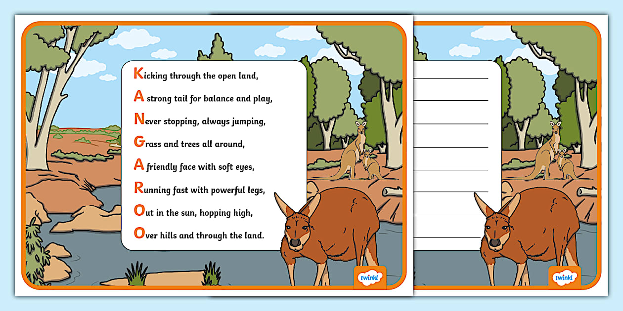 Kangaroo Acrostic Poem Example and Template (teacher made)