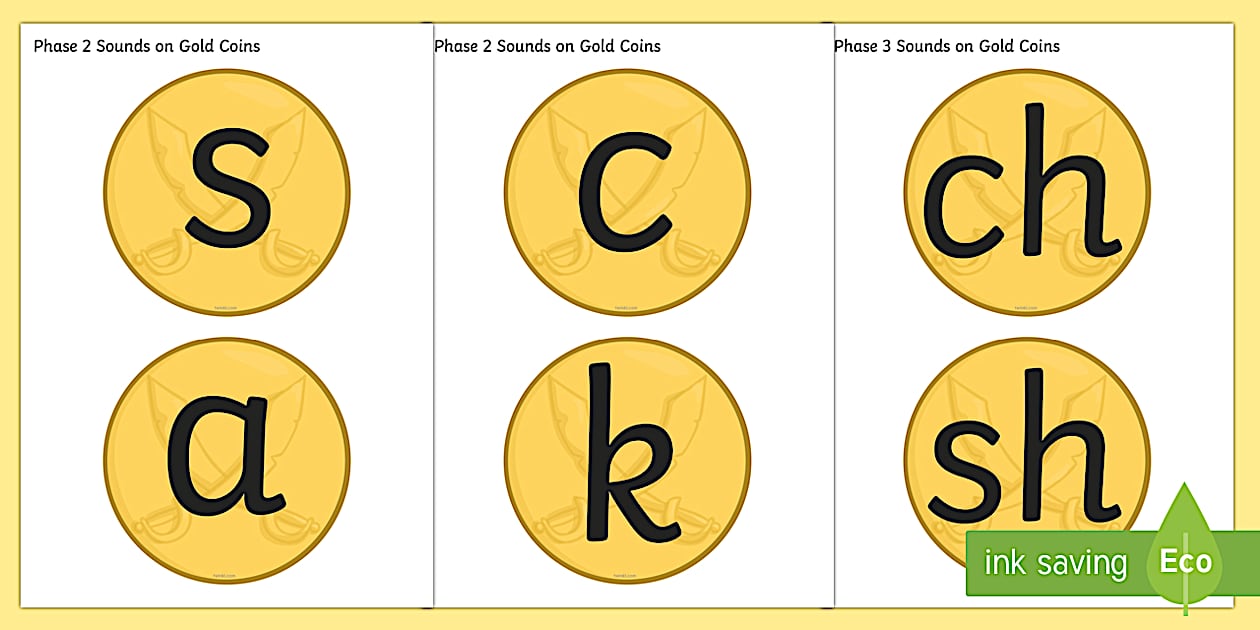 Phase 2 and 3 Sounds on Gold Coins (Teacher-Made) - Twinkl